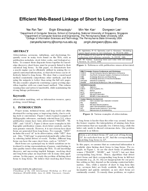 (PDF) Efficient web-based linkage of short to long forms
