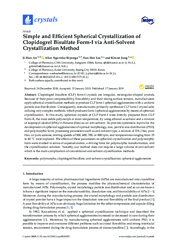 (PDF) Simple and Efficient Spherical Crystallization of Clopidogrel ...