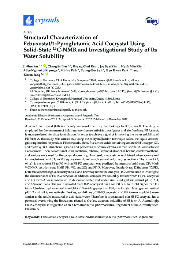 (PDF) Structural Characterization of Febuxostat/l-Pyroglutamic Acid Cocrystal Using Solid-State ...