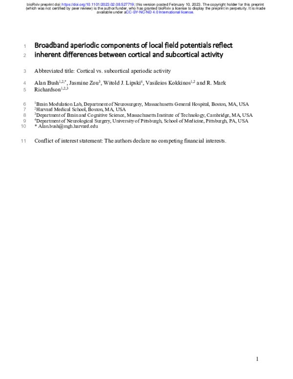 (PDF) Broadband aperiodic components of local field potentials reflect ...