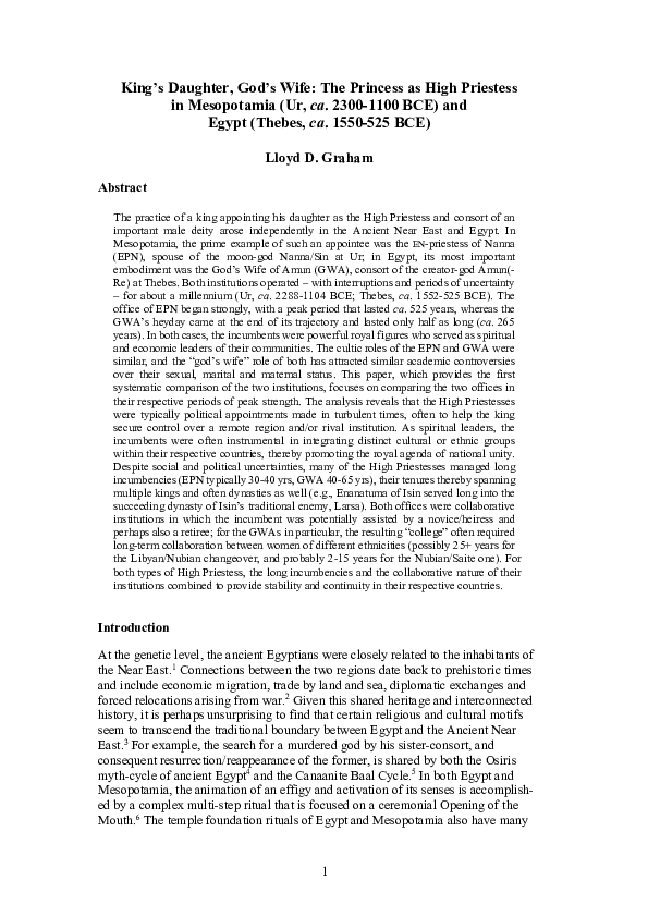 (PDF) King’s Daughter, God’s Wife: The Princess as High Priestess in ...