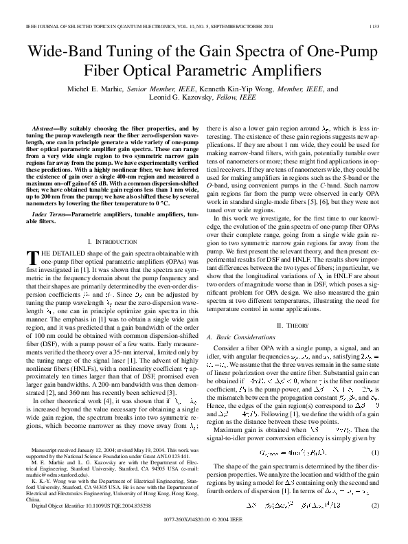 (PDF) Wide-Band Tuning of the Gain Spectra of One-Pump Fiber Optical ...