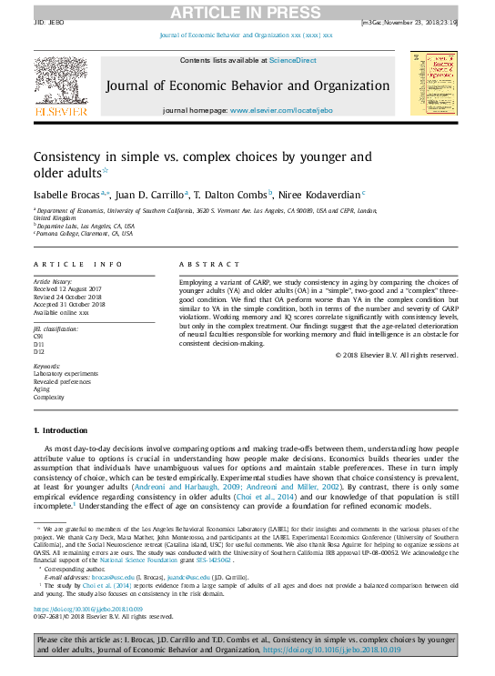 (PDF) Consistency in simple vs. complex choices by younger and older ...