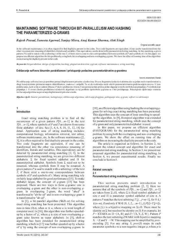 Pdf Maintaining Software Through Bit Parallelism And Hashing The Parameterized Q Grams
