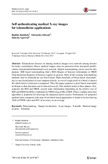 (PDF) Self authenticating medical X-ray images for telemedicine ...