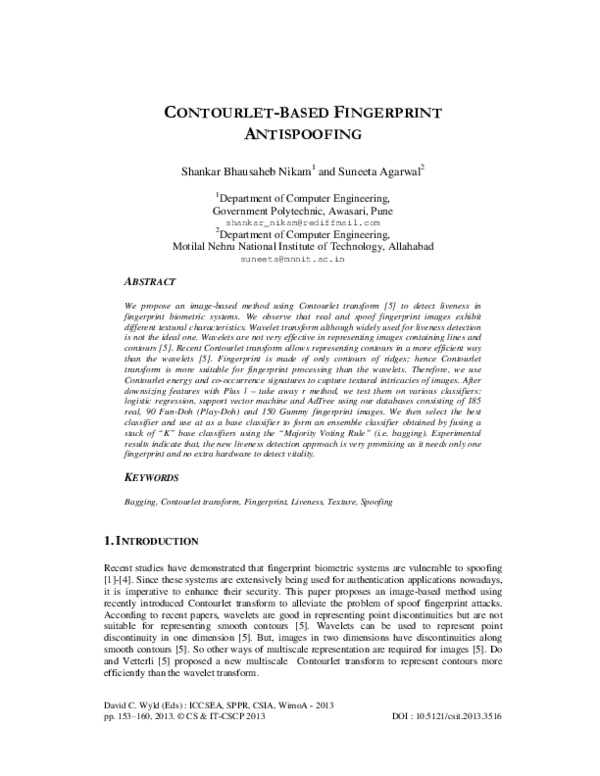 (PDF) Contourlet-Based Fingerprint Antispoofing