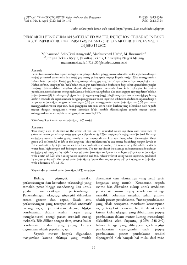 (PDF) PENGARUH PENGGUNAAN SATURATED WATER INJECTION TEHADAP INTAKE AIR ...