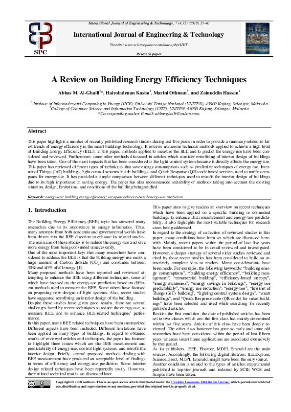 (PDF) A Review on Building Energy Efficiency Techniques