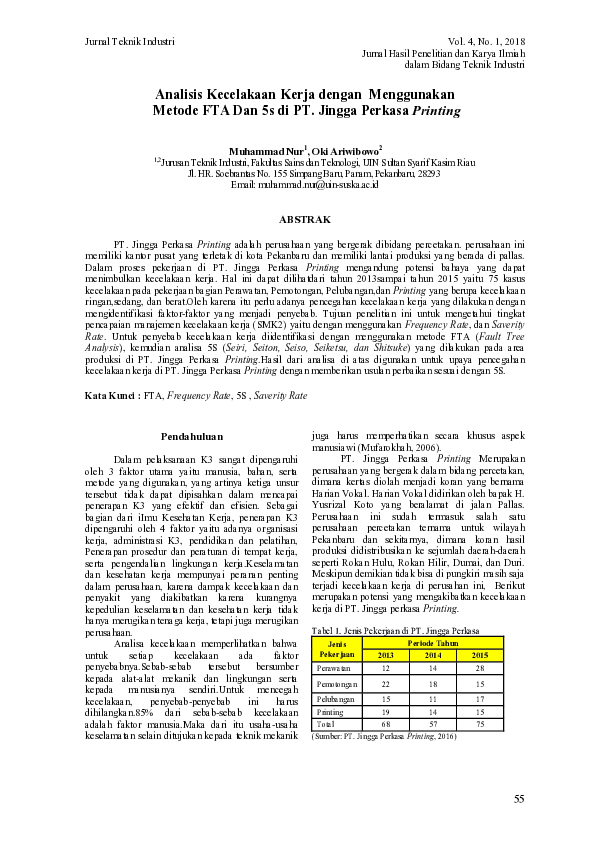 (PDF) Analisis Kecelakaan Kerja dengan Menggunakan Metode FTA Dan 5s di ...