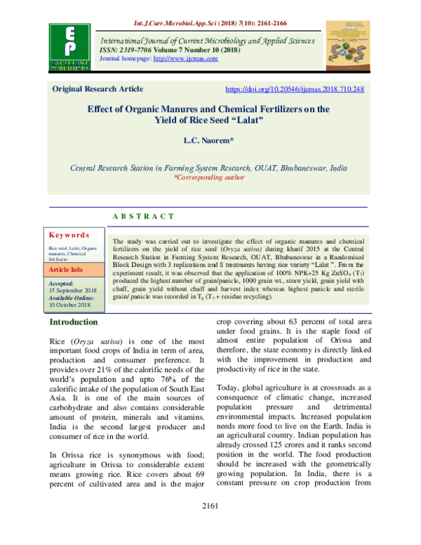 (PDF) Effect of Different Organic Manures in Combination with Inorganic Fertilizers on Growth ...