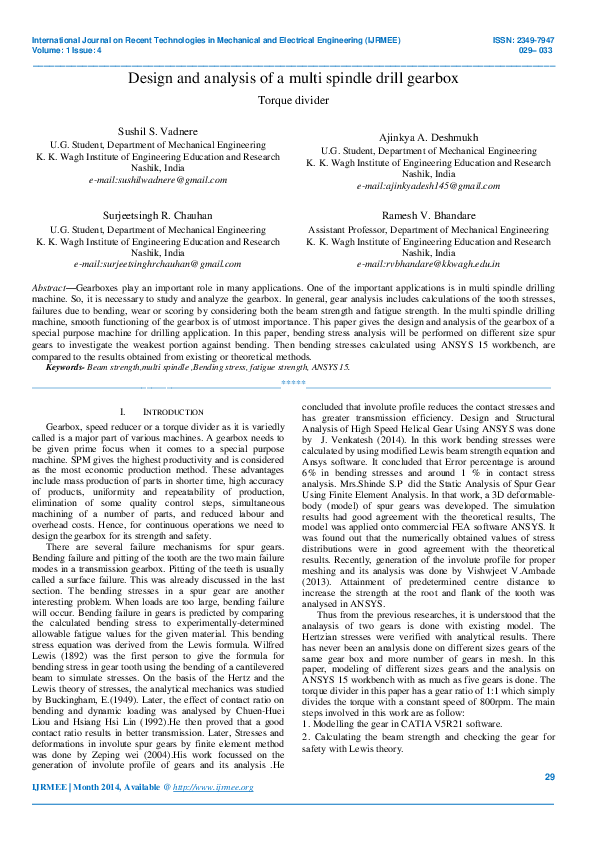 (PDF) Design and analysis of a multi spindle drill gearbox Torque divider