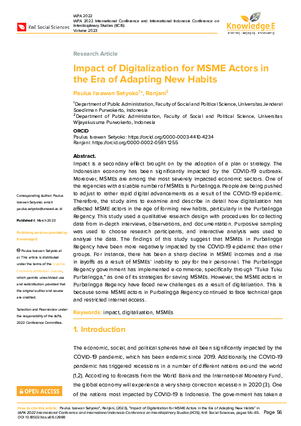 (PDF) Impact of Digitalization for MSME Actors in the Era of Adapting ...