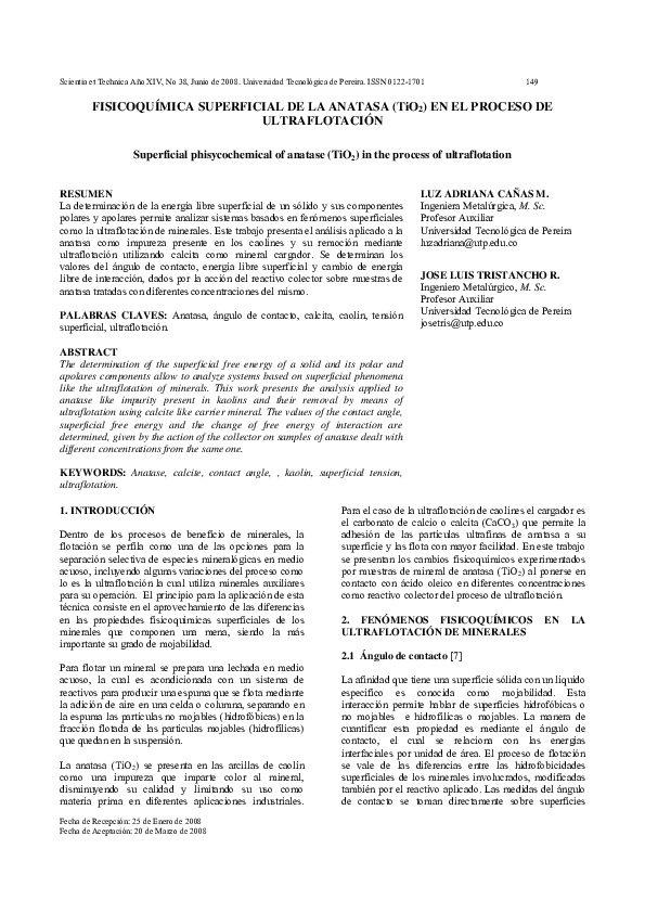 (PDF) Superficial phisycochemical of anatase (TiO2) in the process of ...