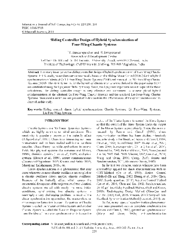 Pdf Sliding Controller Design Of Hybrid Synchronization Of Four Wing Chaotic Systems