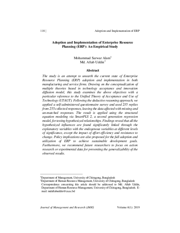(PDF) Adoption and Implementation of Enterprise Resource Planning (ERP): An Empirical Study