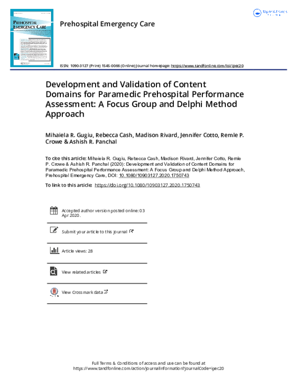 (PDF) Development and Validation of Content Domains for Paramedic Prehospital Performance ...