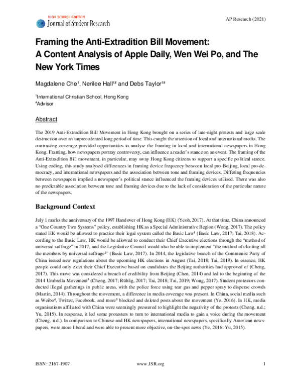 (PDF) Framing the Anti-Extradition Bill Movement