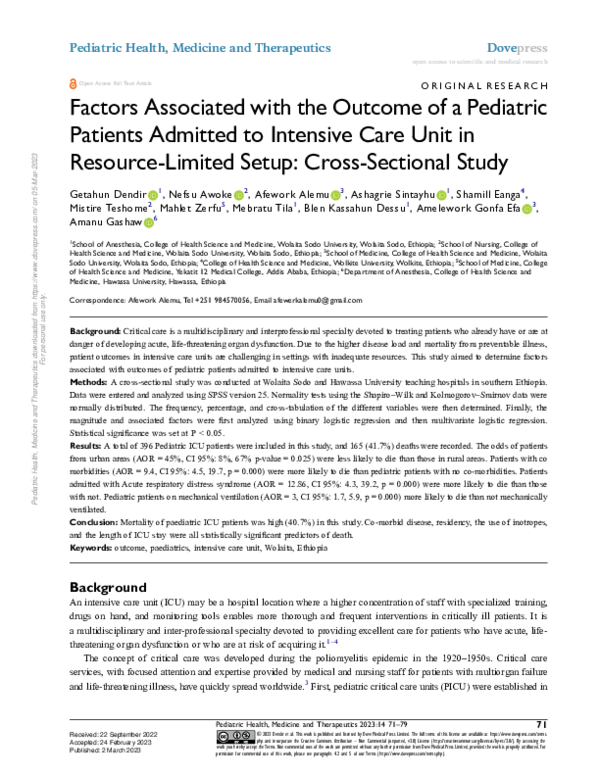 (PDF) Factors Associated with the Outcome of a Pediatric Patients ...