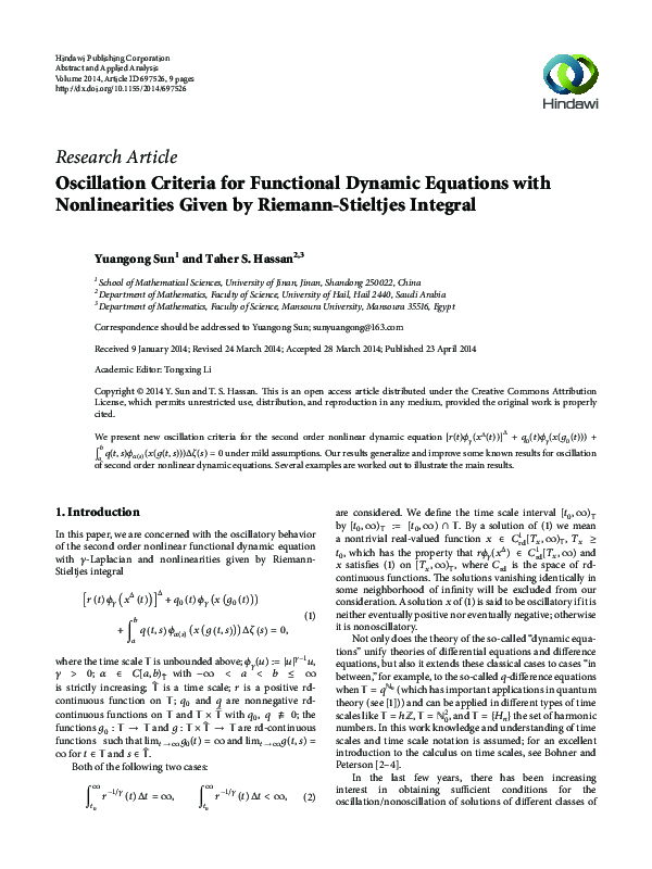 (PDF) Oscillation Criteria for Functional Dynamic Equations with Nonlinearities Given by Riemann ...