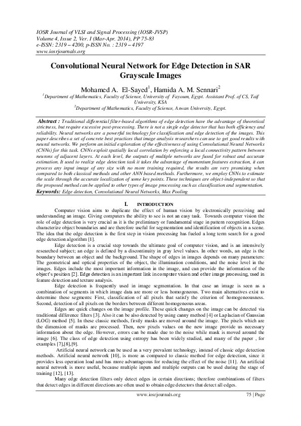(PDF) Convolutional Neural Network for Edge Detection in SAR Grayscale Images