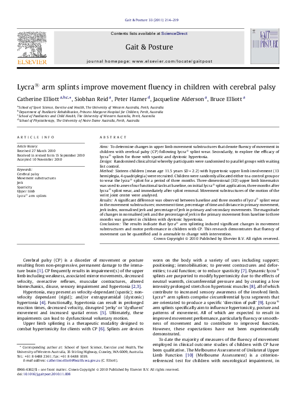 (PDF) Lycra® arm splints improve movement fluency in children with cerebral palsy