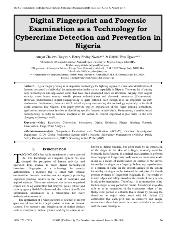 (PDF) Digital Fingerprint and Forensic Examination as a Technology for ...