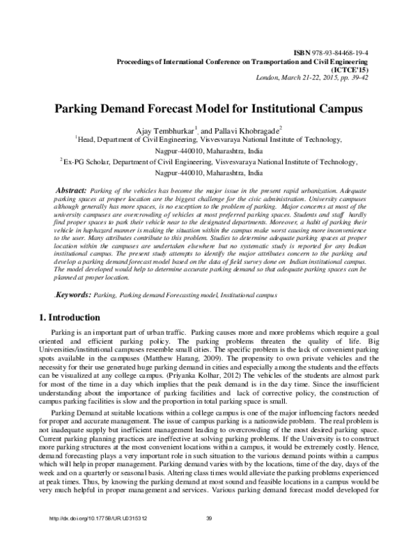 (PDF) Parking Demand Forecast Model for Institutional Campus