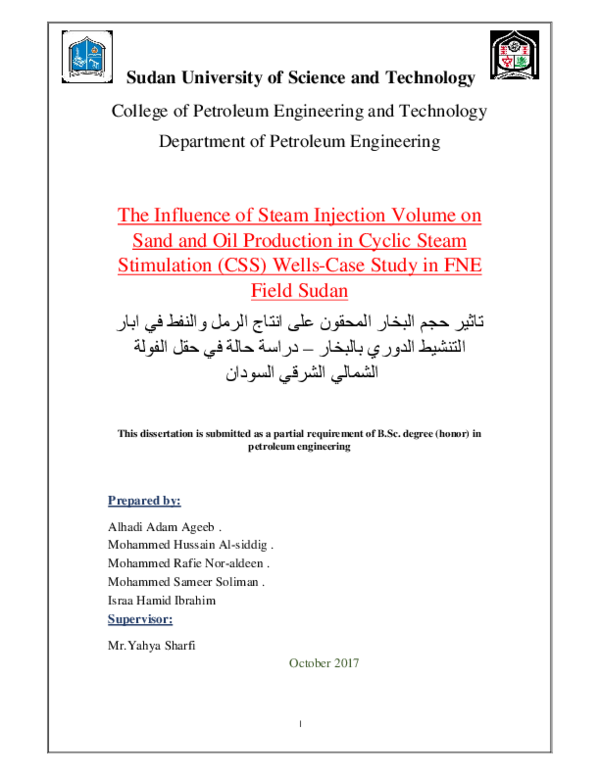 (PDF) The Influence of Steam Injection Volume on Sand and Oil ...