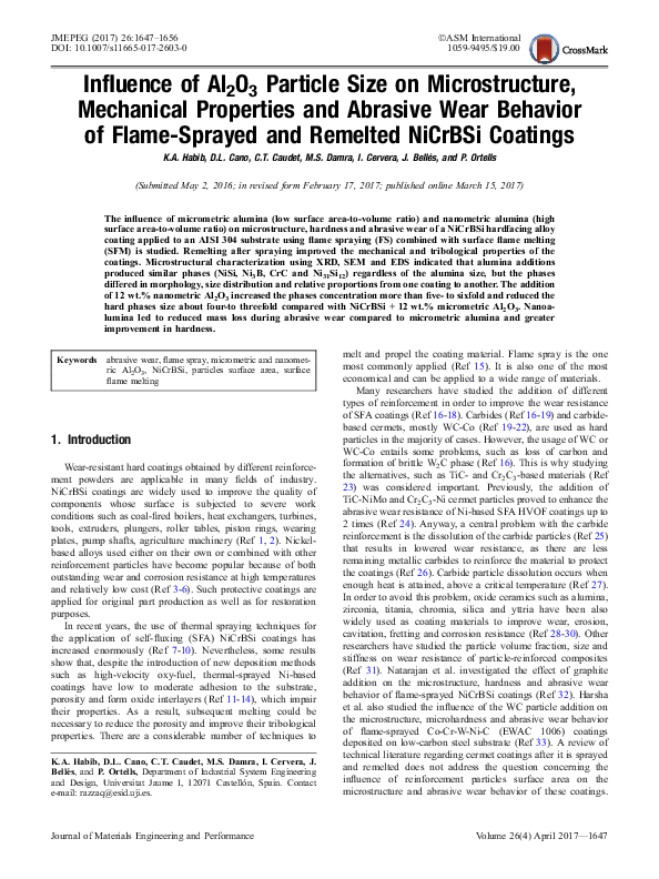 (PDF) Influence of Al2O3 Particle Size on Microstructure, Mechanical Properties and Abrasive ...