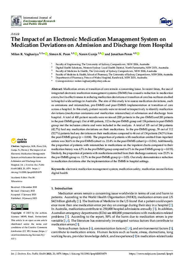 Pdf The Impact Of An Electronic Medication Management System On Medication Deviations On