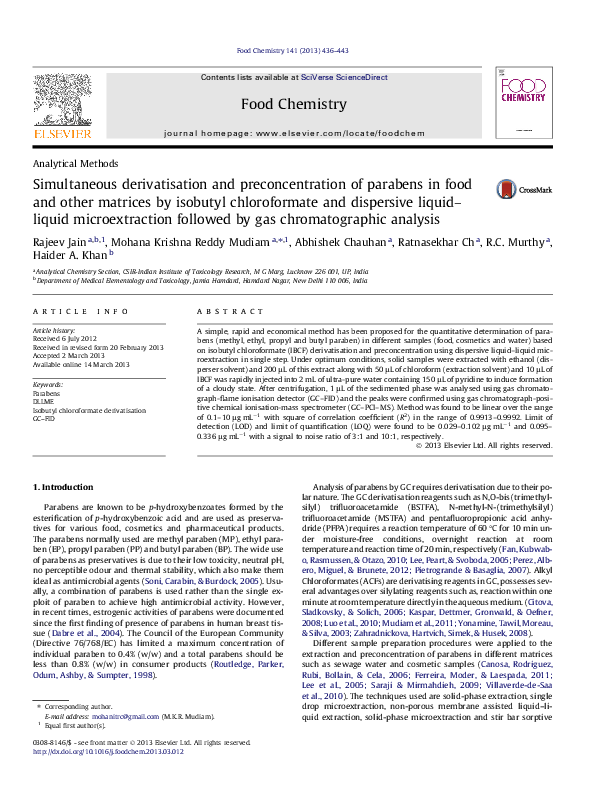 (PDF) Simultaneous derivatisation and preconcentration of parabens in food and other matrices by ...