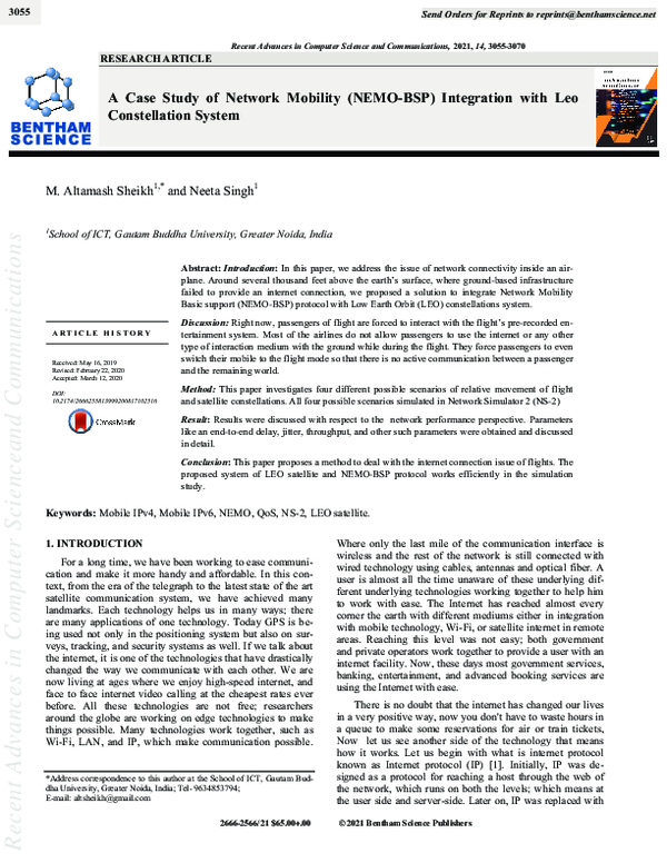 (PDF) A Case Study of Network Mobility (NEMO-BSP) Integration with Leo Constellation System