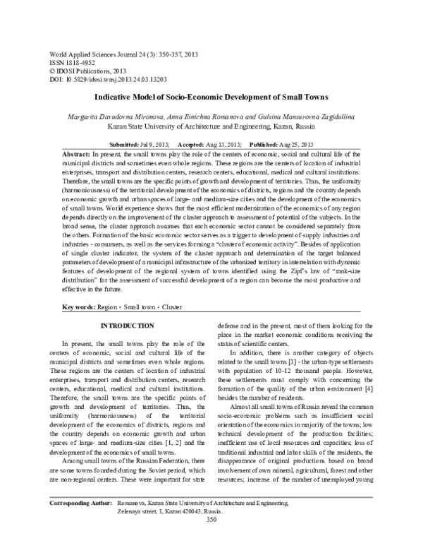 (PDF) Indicative Model of Socio-Economic Development of Small Towns