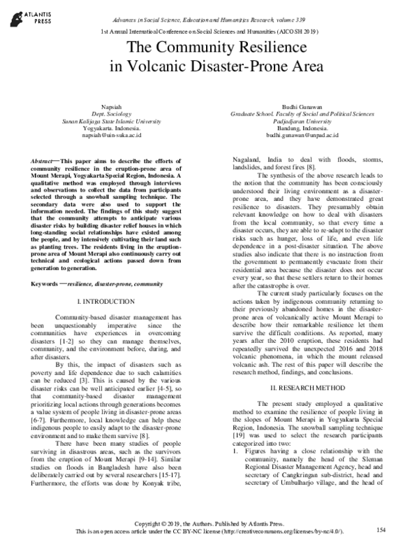 (PDF) The Community Resilience in Volcanic Disaster-Prone Area