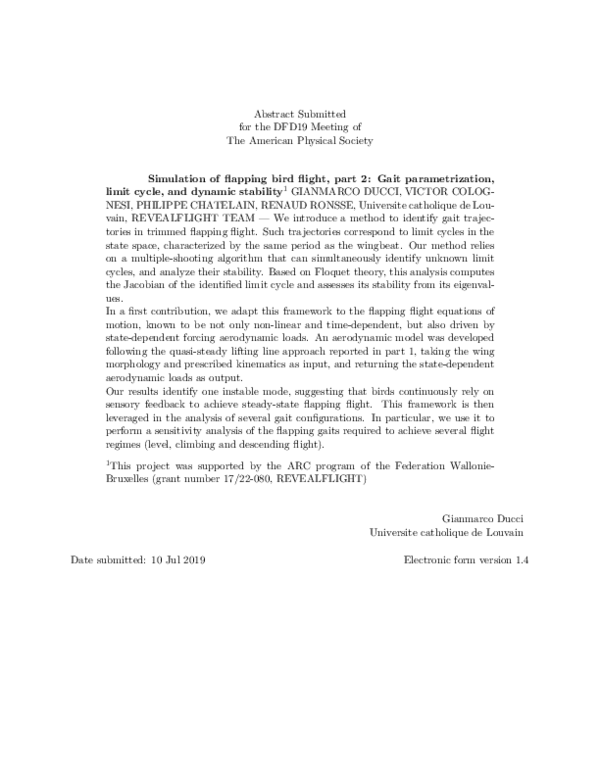 Pdf Simulation Of Flapping Bird Flight Part 2 Gait Parametrization