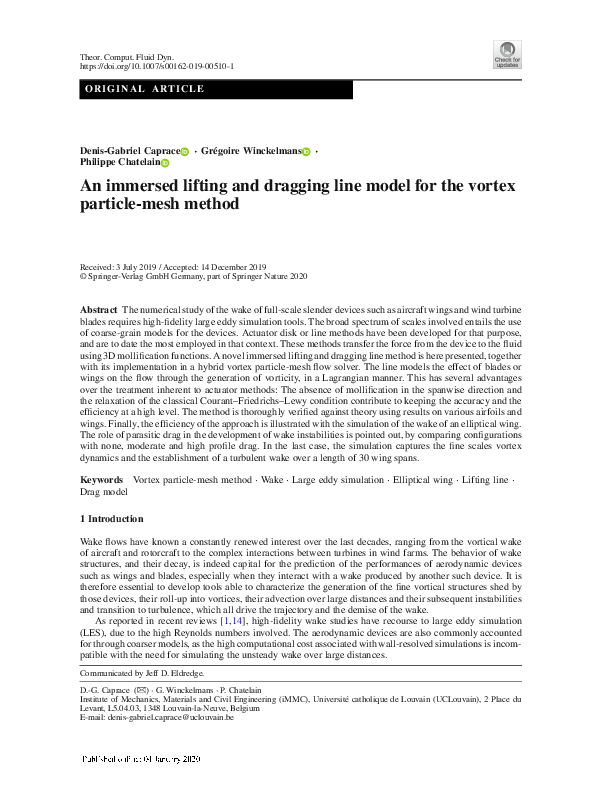 Pdf An Immersed Lifting And Dragging Line Model For The Vortex Particle Mesh Method Philippe 0894
