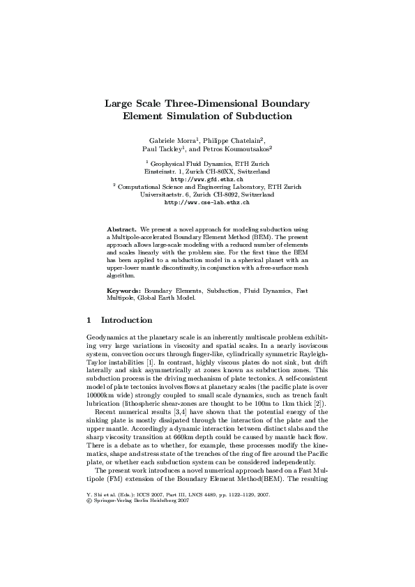 (PDF) Large Scale Three-Dimensional Boundary Element Simulation of Subduction