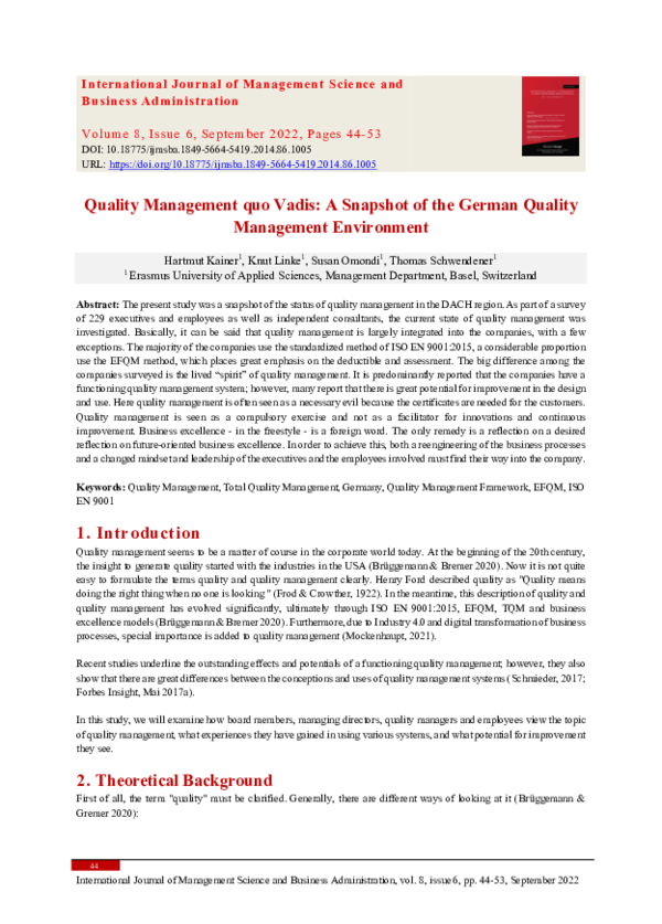 (PDF) Quality Management quo Vadis: A Snapshot of the German Quality ...