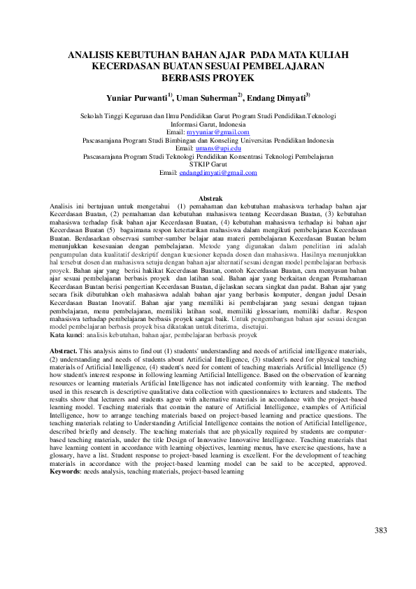 (PDF) Analisis Kebutuhan Bahan Ajar Pada Mata Kuliah Kecerdasan Buatan Sesuai Pembelajaran ...
