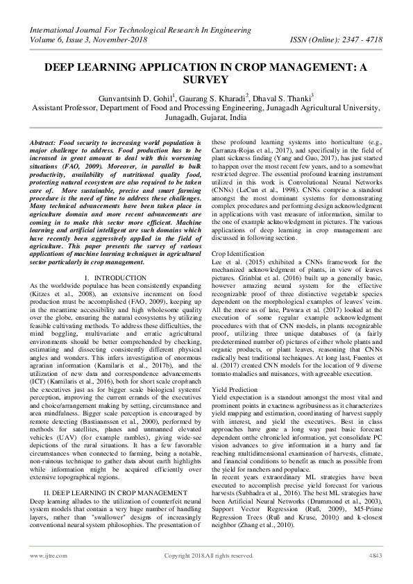 (PDF) Deep Learning Application in Crop Management: A Survey