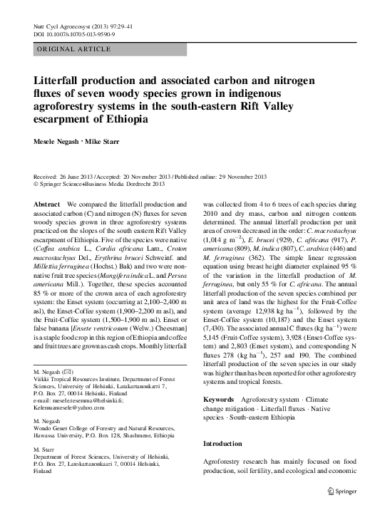 (PDF) Litterfall production and associated carbon and nitrogen fluxes ...