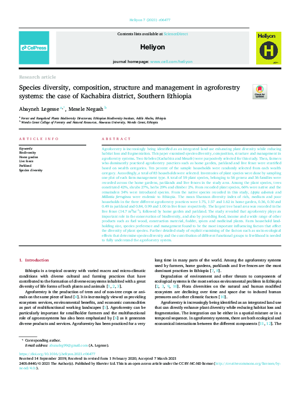 (PDF) Species diversity, composition, structure and management in ...