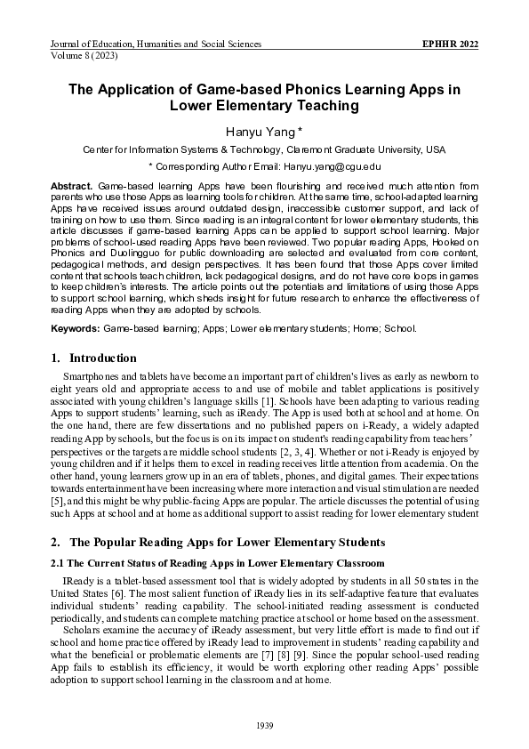 (PDF) The Application of Game-based Phonics Learning Apps in Lower ...