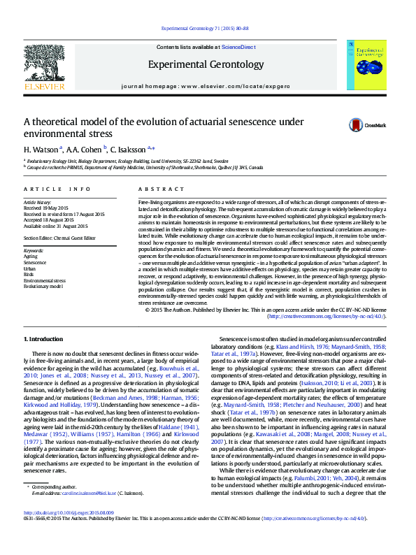 (PDF) A theoretical model of the evolution of actuarial senescence ...