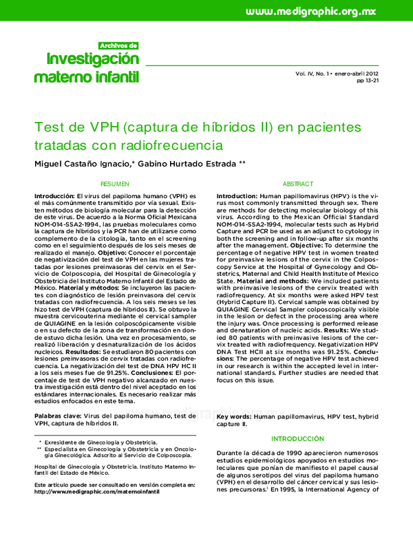 (PDF) Test de VPH (captura de híbridos II) en pacientes tratadas con ...