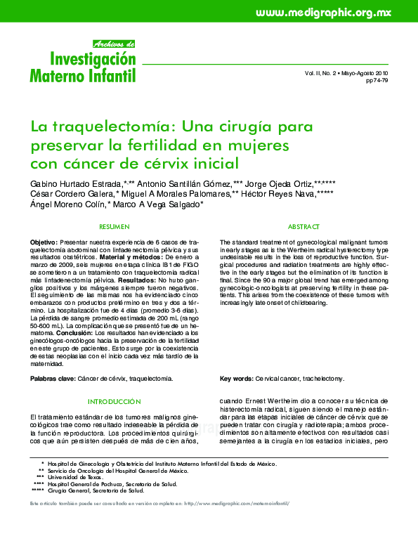 (PDF) La traquelectomía: Una cirugía para preservar la fertilidad en ...