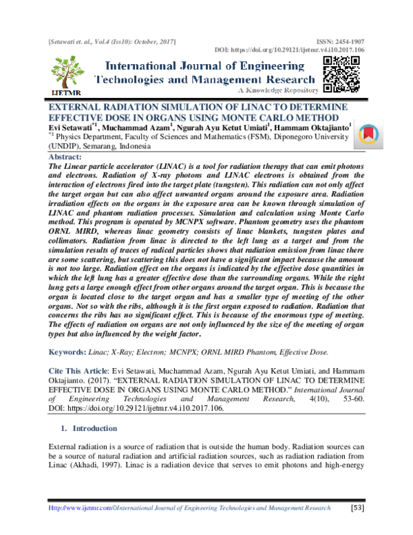 (PDF) External Radiation Simulation of Linac to Determine Effective Dose in Organs Using Monte ...