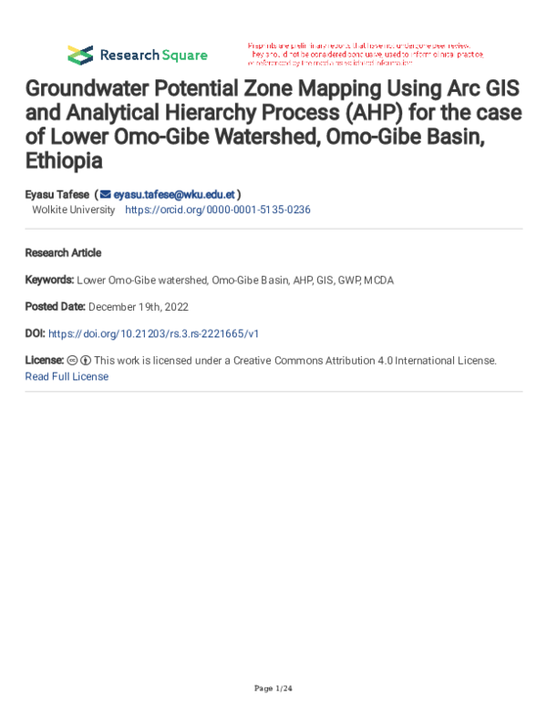 (PDF) Groundwater Potential Zone Mapping Using Arc GIS and Analytical ...