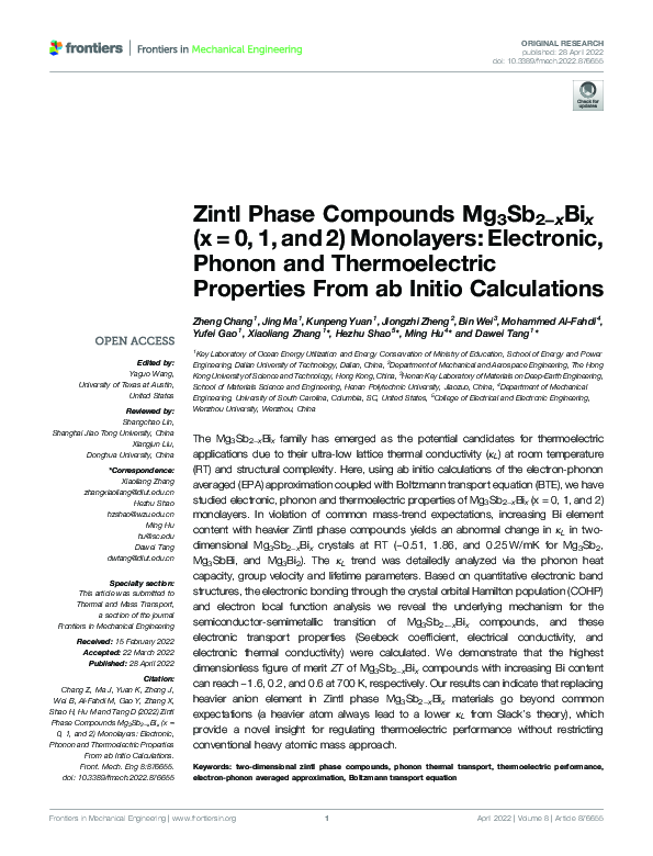 (PDF) Zintl Phase Compounds Mg3Sb2−xBix (x = 0, 1, and 2) Monolayers ...