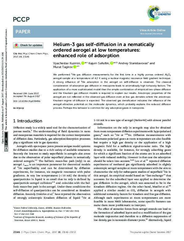 (PDF) Helium-3 gas self-diffusion in a nematically ordered aerogel at ...